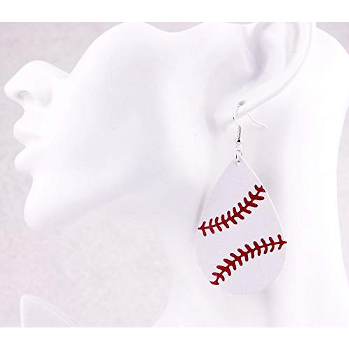 StylesILove Womens Teen Girls Baseball Teardrop Leather Dangle Earrings (White)