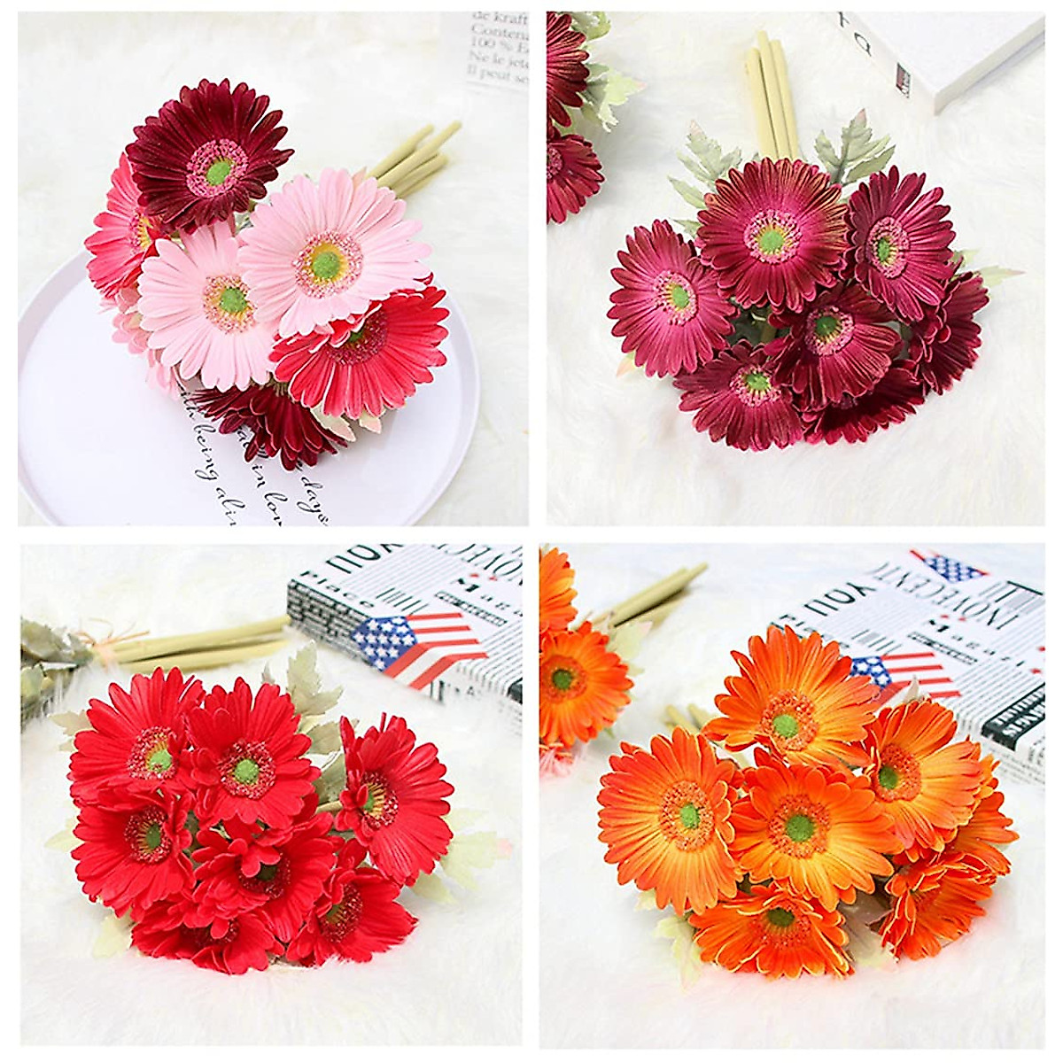 Qingriver 1 Bouquet(7 Stems) PU Gerbera Jamesonii African Daisy Artificial Flowers for Home Garden Wedding Party Decor (Orange&Yellow)