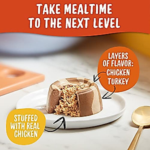 Meow Mix Tasty Layers Swirled Paté Cat Food, Chicken & Turkey Recipe in Sauce Stuffed With Real Chicken, 2.75 oz. Cup, 12ct