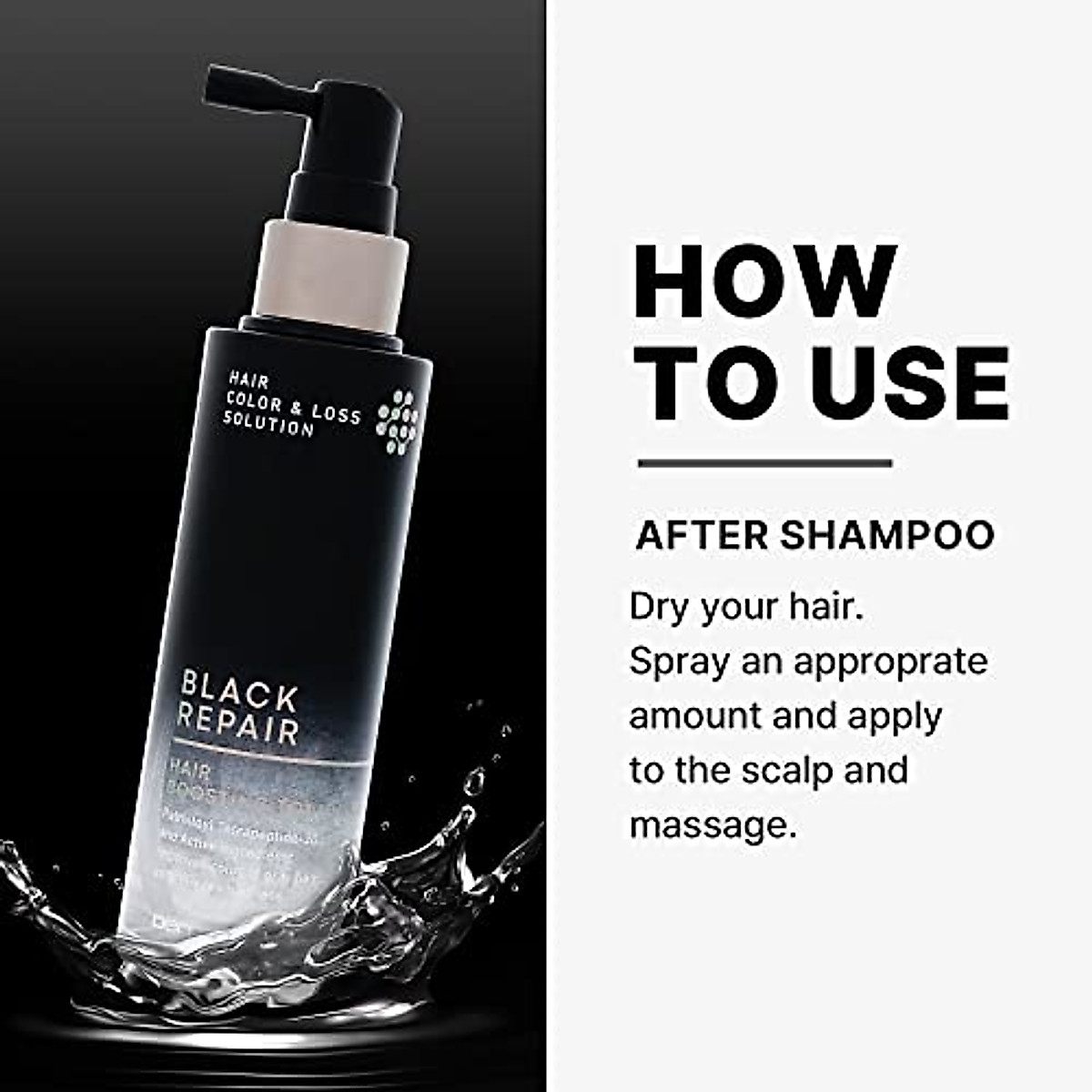 DERMACENTRIC Black Hair Repair Tonic Spray | Vegan Gray Hair Spray for Hair Growth & Scalp Care | Korean Hair Care for Men & Women Unscented Root Touch Up Hair Regrowth Tonic Spray (3.38fl oz)