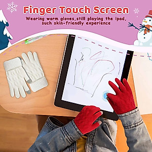 PHODIL Kids Gloves Winter Warm With Touchscreen Fingers 3 Pairs,Toddler Gloves Knitted with Fleece Lined for Cold Weather,Girls Gloves Boys Gloves Mittens for Children Age 9-15