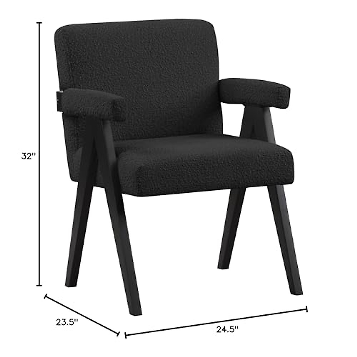 Meridian Furniture 481Black Woodloch Collection Mid-Century Modern Boucle Fabric Upholstered Accent Chair with Rich Black Boucle Fabric, Black Finish Solid Wood, 24.5" W x 23.5" D x 32" H, Black