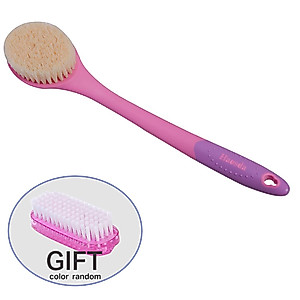 Bath Body Brush with Long Handle Back Scrub Brushes Wet or Dry Brushing Body Shower brush for women (pink)