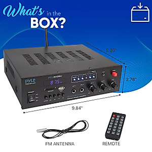 Pyle Wireless Bluetooth Karaoke Amplifier - Home Car Bus Tours 300 Watts 2 Channel Digital Home Audio PA Receiver System 2 Microphone Input Control, FM Radio, USB,12 Volt Power Option - PFA600BU