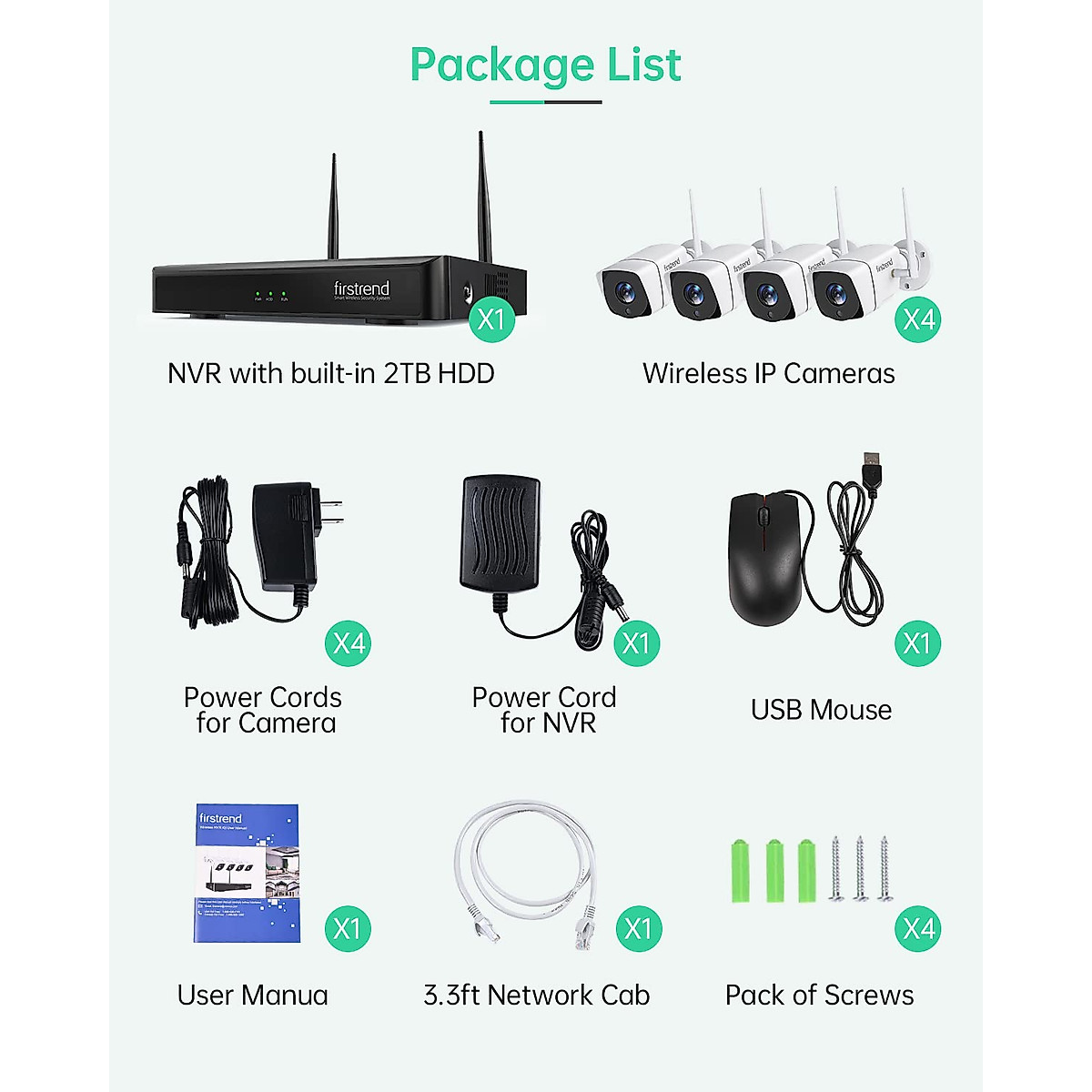 Wireless Security Camera System,Firstrend 5MP Security System Wireless with 4 CCTV Cameras Ultra HD Two Way Audio 8CH DVR 2TB Hard Drive Night Vision Motion Alarm APP for Home Indoor Outdoor