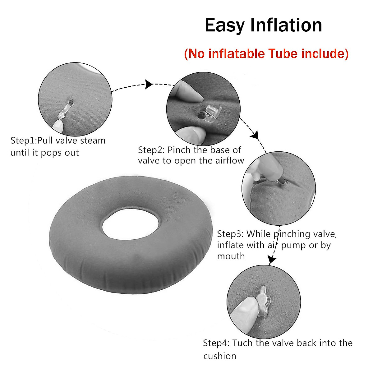 LiXiongBao Grey Inflatable Ring Cushion with A Pump, Hemorrhoid Seat Pillow, Round Wheelchairs Seat Cushion, Ring Pillow Cushion for Home,Car or Office