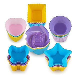 GREENRAIN Reusable Silicone Baking Cups, Muffin Baking Cups, Cup Cake Liners - 6 Shapes Pack of 24