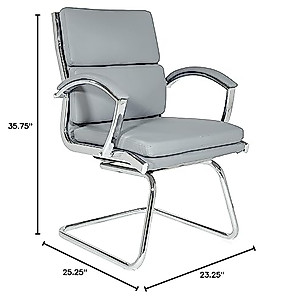 Office Star FL Series Mid-Back Faux Leather Visitor's Chair with Padded Loop Arms and Chrome Finish Base, Charcoal Grey