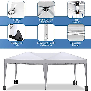 10' x 20' Pop Up Canopy Tent, Outdoor Carport Canopy with 6 Removable Side Walls, Instant Easy up Canopy with Carry Bag & 4 Pcs Weight Bags for Outdoor, Patio, White