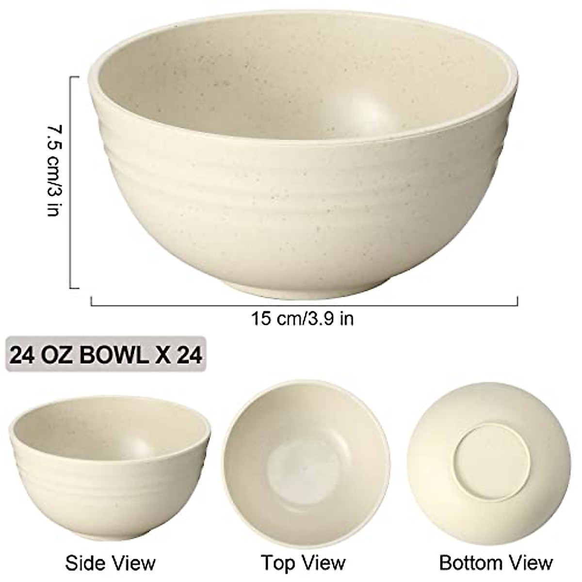 24 Pcs Unbreakable Cereal Bowls 24oz Reusable Bowls for Kitchen Wheat Straw Fiber Soup Bowls Lightweight Plastic Bowls, Microwave and Dishwasher Safe, for Ramen Salad (Pink, Mint Green, Blue, Beige)