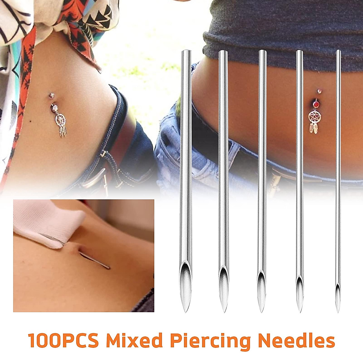 Ear Nose Piercing Needles - Autdor 100pcs Mixed Piercing Needles 12G 14G 16G 18G and 20G Hollow Needles for Ear Nose Navel Nipple Lip Tongue Piercing Kits Piercing Tools Piercing Supplies