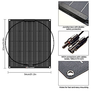 ALLPOWERS 50W 18V 12V Flexible Solar Panel Charger(with ETFE Layer, MC4 connectors) Semi Bendable Water-Resistant Solar Charger for RV, Boat, Cabin, Tent, Car, Trailer, Other Off Grid Applications