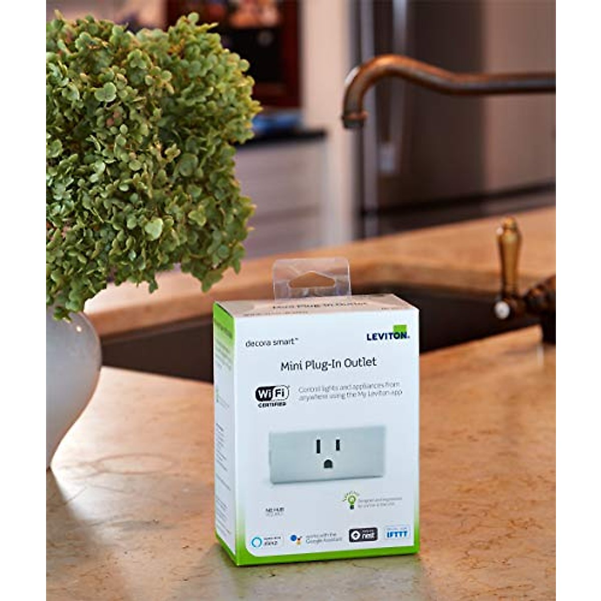 Leviton DW15P-1BW Decora Smart Wi-Fi Mini Plug-In Outlet, No Hub Required, Works with Alexa, Google Assistant and Nest