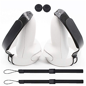 TNE Knuckle Straps with Wrist Straps & Thumbstick Covers for Oculus Quest 2 VR | Anti-Drop Hand Grip Accessories for Quest 2 Gaming Headset Touch Controller Handle (Black)
