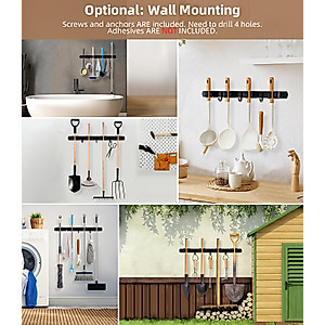 PrimZooty Broom Holder Over The Door - 304 Stainless Steel Mop and Broom Holder Wall Mounted or Hanging Over The Door with Hooks - Broom Hanger, Broom Storage Tool Organizer for Garage Closet Laundry