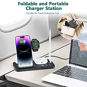 Wireless Charging Station for Apple Multiple Devices - 4 in 1 Charger Station Stand Dock for Apple Watch Series 7 6 SE 5 4 3 2 & Airpods Apple Pencil iPhone 13 12 11 Pro X XR 8 iwatch with Adapter