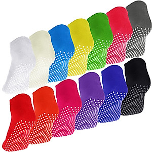 Geyoga 13 Pairs Pilate Grippers Socks for Women Non Slip Yoga Ballet Barre Non Skid Socks for Men House Workout Sports(Bright Colors)