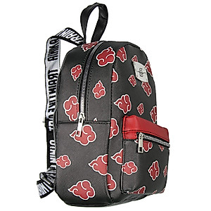 Naruto Akatsuki Sasuke Red Cloud Anti Leaf Faux Saffiano Leather Mini Backpack Bag