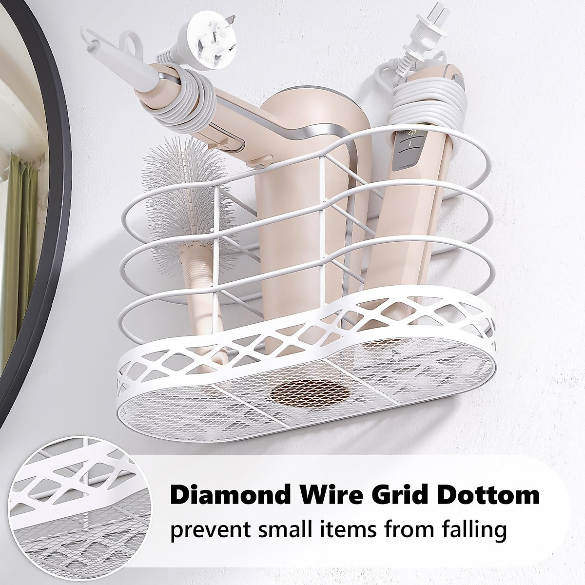 Hair Dryer Holder, White Hair Tool Organizer, Bathroom Organizer for Hair Dryer, Wall Mount Blow Dryer Holder, Curling Iron Holder Cabinet Door, Flat Irons, Curling Straighteners