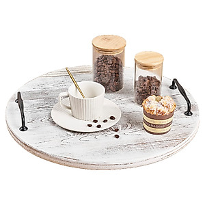 Wooden Lazy Susan for Table Turntable Organizer 18 Inch Large Lazy Susan Whitewashed Wood Serving Tray for Pantry Cabinet Countertop Round Spins Balanced Pine Spice Rack for Kitchen Essentials Storage