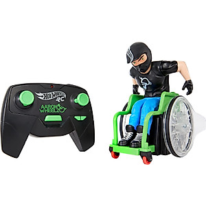 Hot Wheels RC Aaron Wheelz Wheelie Chair, Remote-Control Wheelchair with Motocross Aaron "Wheelz" Fotheringham Figure