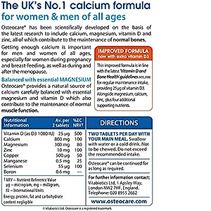 Vitabiotics Osteocare Calcium 800mg with Vitamin D3, Magnesium, and Zinc - Bone Health and Immunity Multivitamin Supplement for Men and Women - 90 Tablets