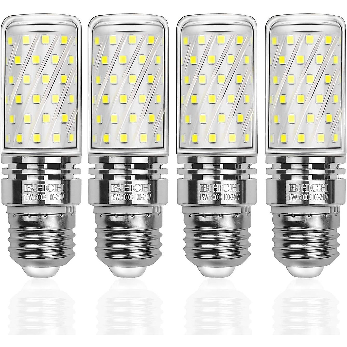 BHCH E26 LED Corn Bulbs 15W,6000K Daylight White,1500LM,Edison Screw Bulbs,120W Incandescent Bulbs Equivalent,Pack of 4