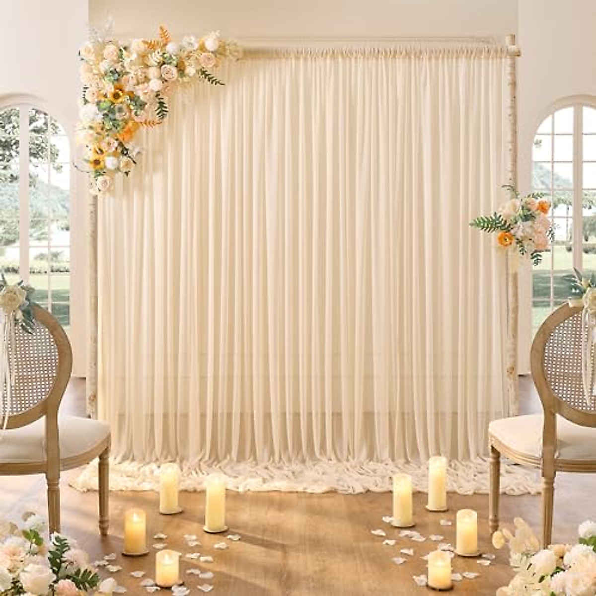 10x10ft Champagne Backdrop Curtain Wrinkle Free Sheer Backdrop for Party Wedding Baby Shower Birthday Arch Living Room Window Curtains Wall Decoration