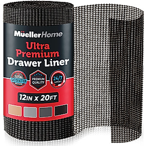Mueller Ultra-Premium Drawer and Shelf Liner, 12 Inch x 20 FT Heavy-Duty and Slip-Resistant Liner, Durable Non Adhesive Waterproof Roll, for Drawers, Kitchen, Cabinets, Shelves, Desks, Black