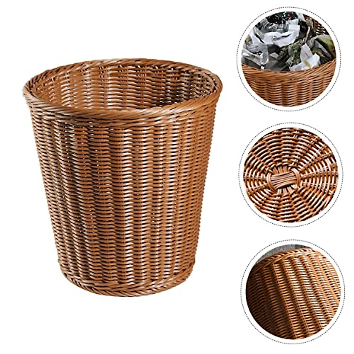 VICASKY 1pc Rattan Trash Can Woven Storage Baskets Seagrass Storage Baskets Decorative Storage Baskets Wicker Garbage Basket Fake Rattan Trash Can Garbage Containers Woven Rubbish Can