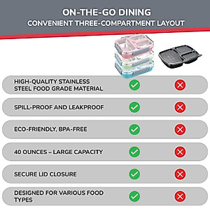 Easy Togo 3 Compartment Stainless Steel Bento Box, 40oz Meal Prep Containers Reusable Lunch Box for Adults, Leak & Spill Proof Design Snack Box, Salad, Fruit, Food Container with Lids, Blue Lunchbox