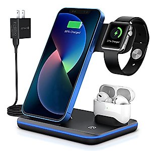 HERRBOL 3 in 1 Wireless Charger,Fast Wireless Charging Station for iPhone14 13 12 11/ Pro/XS/XR/X/SE/8/8 Plus,Wireless Charging Stand Compatible with Apple iWatch Series SE/7/6/5/4/3/2,AirPods/Pro