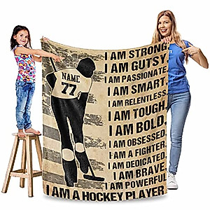 MyPupSocks Personalized Hockey Player Blanket with Name/Number and Text Design Gift for Sports Fans & Lovers, All-Season Blanket Throw 50"x60"
