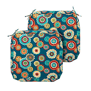 Magpie Fabrics Indoor Outdoor Cushion Cover Replacement 2 Pack, NO Insert! Water Repellent Slipcover with Ties Decor for Patio Garden Chair Sofa Bench Wicker(Heronsbill Turquoise Green, 20x18x4 Inch)