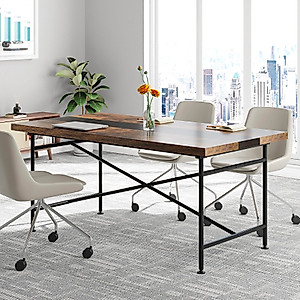 Tribesigns 63 Inch Conference Table, 6 Person Rectangular Conference Table, Meeting Table Seminar Boardroom Table with Strong Metal Frame for Office Conference Room (Rustic Brown & Black)