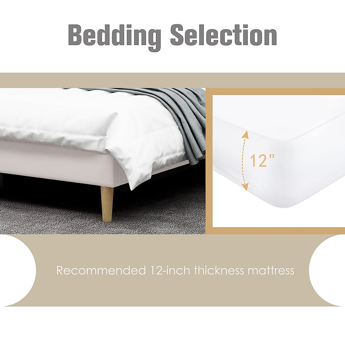 AGARTT Upholstered Platform Bed Frame Full Size with Headboard and Footboard/Wooden Slats Support/No Box Spring Needed/Easy Assembly, Beige Velvet