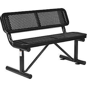 Global Industrial 48" L Outdoor Steel Bench with Backrest, Perforated Metal, Black