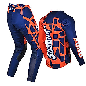 Willbros Motocross Jersey Pants Combo Mens Women Adult MX Gear Set Protective Offroad Dirt Bike Set Riding Racewear Blue Orange (Jersey XXXL Pants 40)