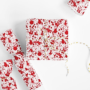 JarThenaAMCS Halloween Wrapping Paper -Mini Roll- 17in x 32.8Ft Bloody Handprint Gift Wrap Paper for Trick or Treat Birthday Party Wrapping Supplies