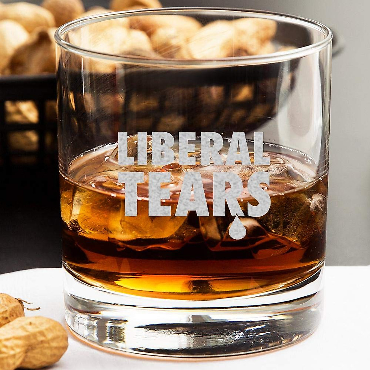 Patriots Cave Liberal Tears | Laser Etched 11 oz Bourbon Whiskey Rock Glass | Old Fashioned Whiskey Tasting Glasses For Men | Gifts For Men | Trump Glass | Made In USA