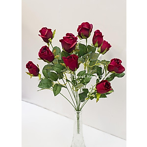 Sweet Home Deco 18'' Silk Rose Bud Artificial Flower Bush (12 Stems/12 Flowers) Wedding Home Decoration (Red)