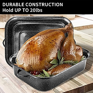 Roasting Pan With Lid and Rack, 21” Rectangular Roasting Pan, 25lb Turkey Roaster Pot, Large Oven Roaster Tray for Baking Turkey, V-Rack and Versatile Lid Bone Turkey Baster by JY COOKMENT