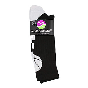 MadSportsStuff Basketball Logo Athletic Crew Socks, Medium - Black/White