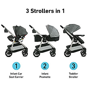 Graco Modes Pramette Travel System, Includes Baby Stroller with True Pram Mode, Reversible Seat, One Hand Fold, Extra Storage, Child Tray and SnugRide 35 Infant Car Seat, Ellington