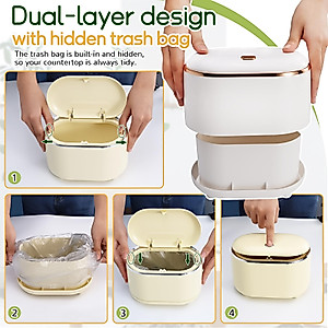 Realand Mini Trash Can for Desk with 200 Trash Bags, Luxury Countertop Small Trash Can with Lid, Tiny Desktop Garbage Bin for Bathroom Vanity, Coffee Table Top, Nightstand Waste Basket