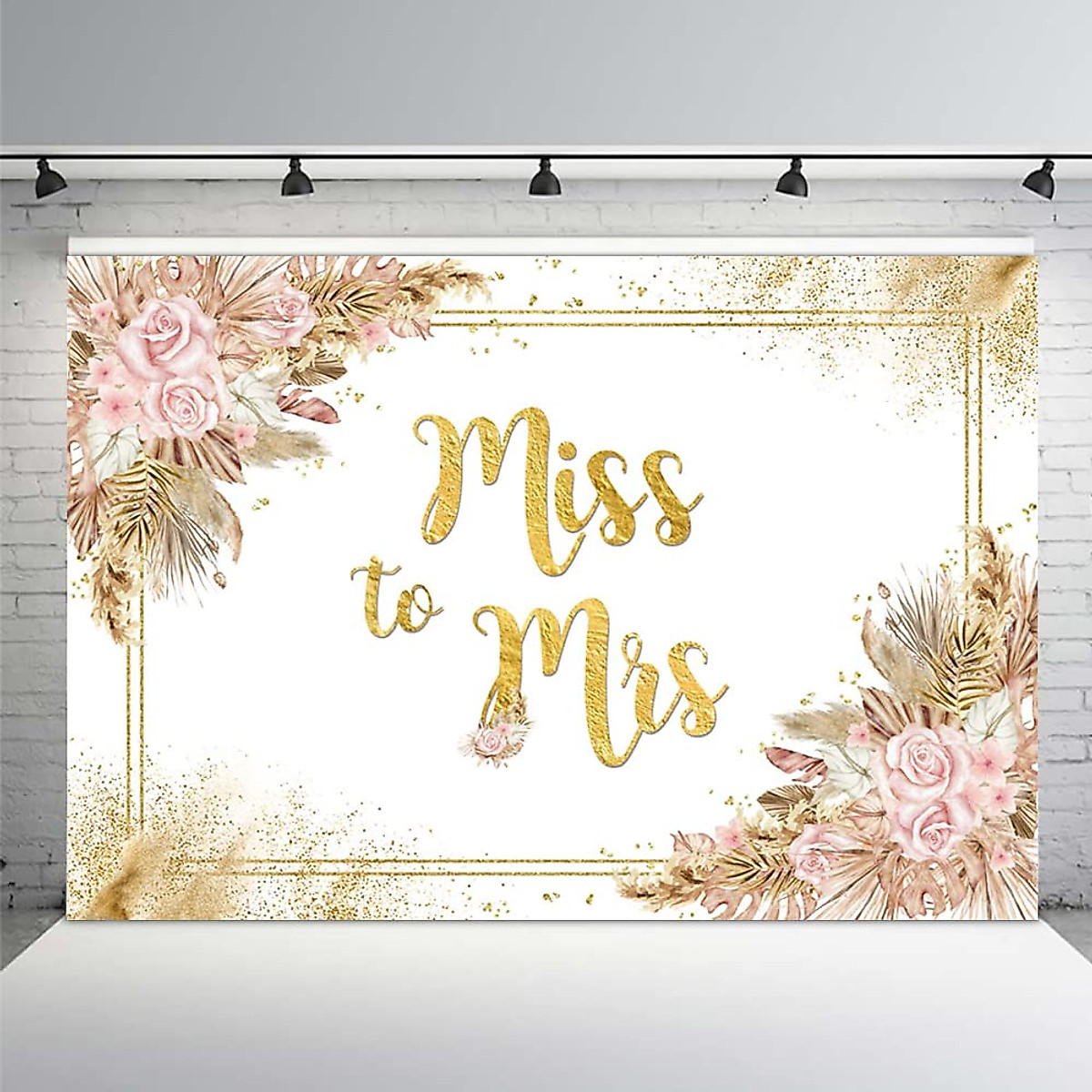 MEHOFOND Boho Miss to Mrs Backdrop Bridal Shower Chic Pink Flowers Bride to Be Engagement Photo Studio Banner Pampas Grass Photography Background Decoration Cake Table Supplies 7x5ft