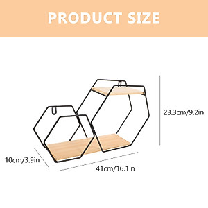 Uonlytech Hexagonal Storage Rack Metal Wall Shelf Wood Wall Shelves Hexagon Shelves for Wall Floating Shelves for Plants Metal Shelf Metal Floating Shelf Wall Shelves Wood Wall Shelving