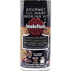 SmokeStack Finely Ground Wood Chips and Smoker Box – Turn Any Grill Oven Stovetop Into A Smoker - Evenly Adds Delicious Smoke Flavor - No Pre Soaking Needed (Applewood)