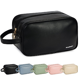 Narwey Vegan Leather Travel Toiletry Bag for Women Traveling Dopp Kit Men Toiletries Bag Cosmetic Makeup Bag Medicine Bag for Traveling (P-Black)