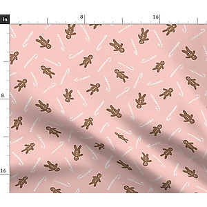 Spoonflower Fabric - Candy Canes Christmas Treats Gingerbread Man Pink Brown Small Scale Printed on Petal Signature Cotton Fabric Fat Quarter - Sewing Quilting Apparel Crafts Decor